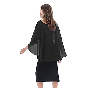 Baoqiya Women's Capelet Shawls and Wraps for Evening Dresses Soft Bridesmaid Shawl Chiffon Cape Wedding Cover Up One Size(Black)