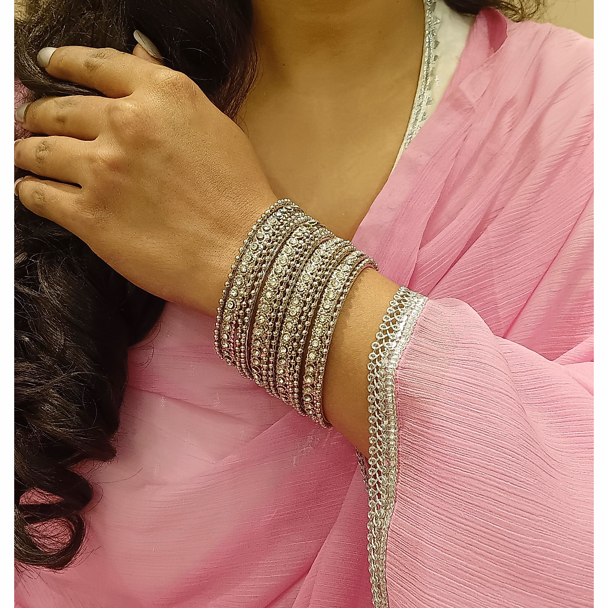 Efulgenz Oxidized Silver Bangles for Women Indian Boho Oxidized Bangles CZ Crystal Metal Indian Bracelet Bangle Set Jewellery for Women