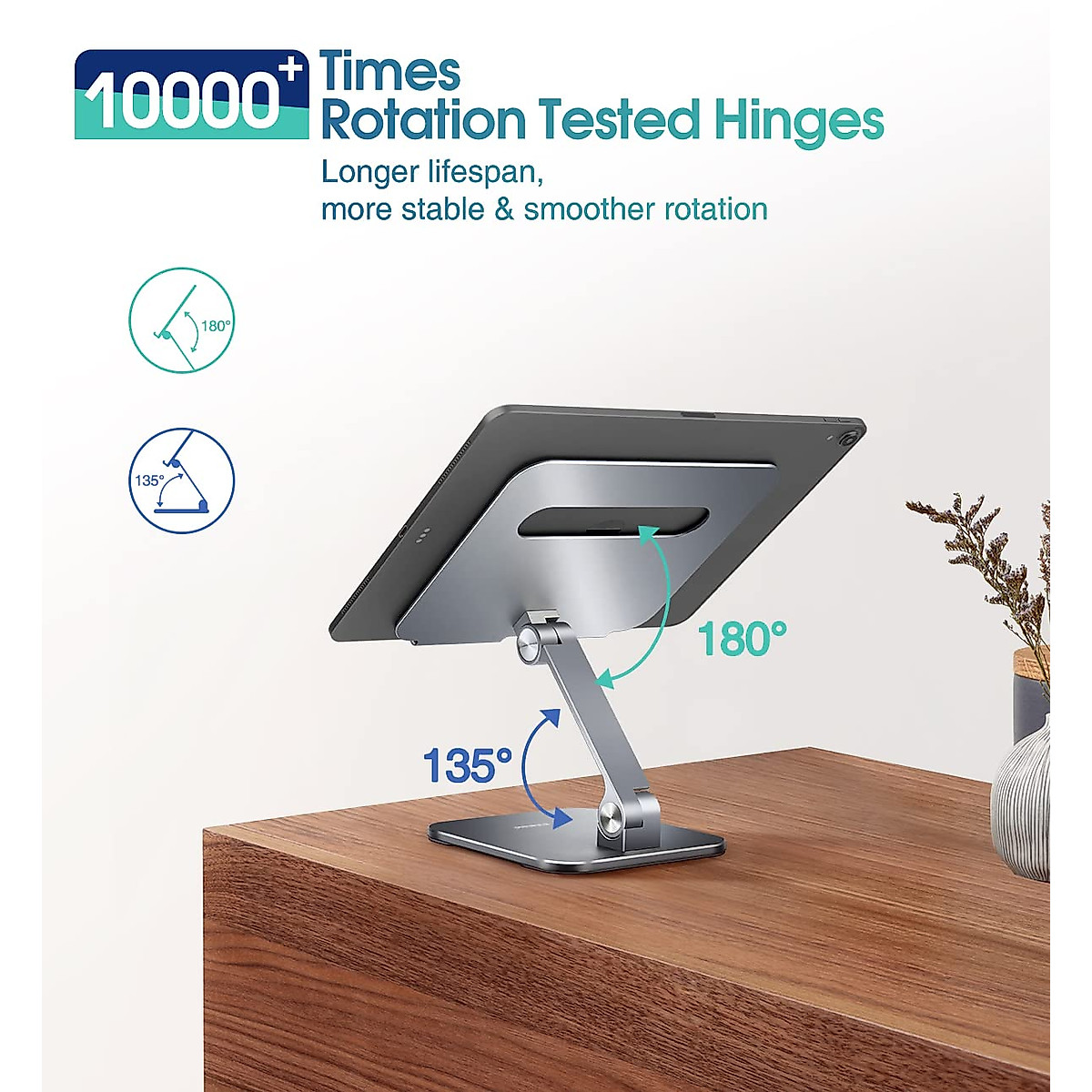 elitehood Aluminum iPad Pro 12.9 Stand, Adjustable iPad Stand Holder for Desk, Large Back Portable Monitor Stand, Tablet Stand Compatible with 15.6’’ Monitor, iPad Pro 12.9, iPad Air Mini 6 5