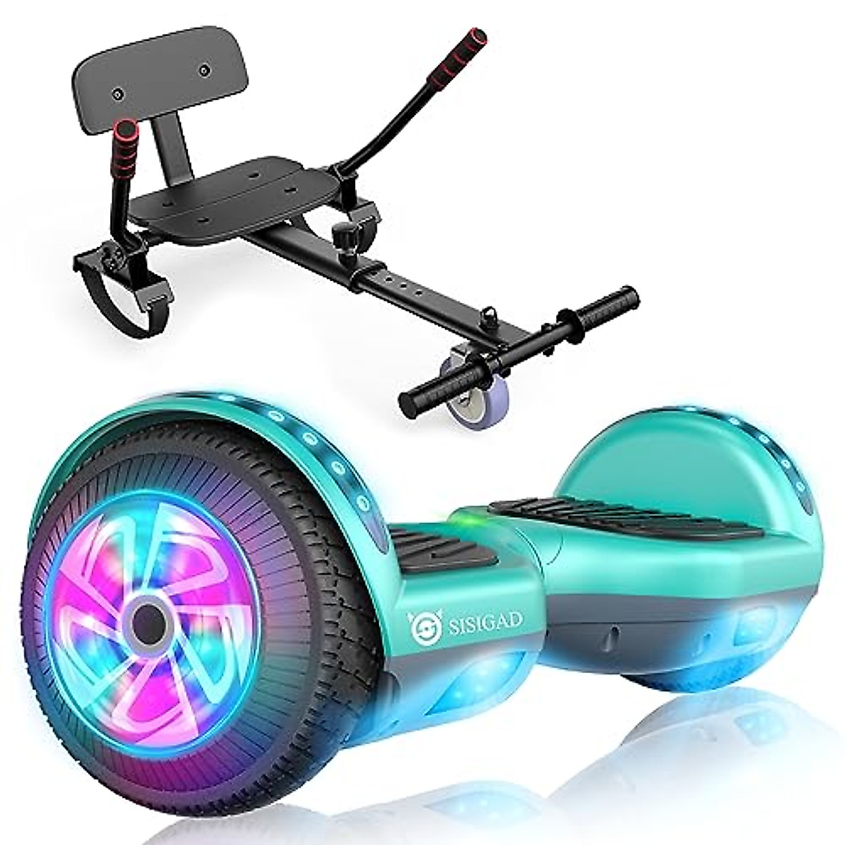 SISIGAD Hoverboard with Seat Attachment, Hoverboard Go Kart Combo, 6.5" Bluetooth Hover Board with Seat Attachment for Hoverboard