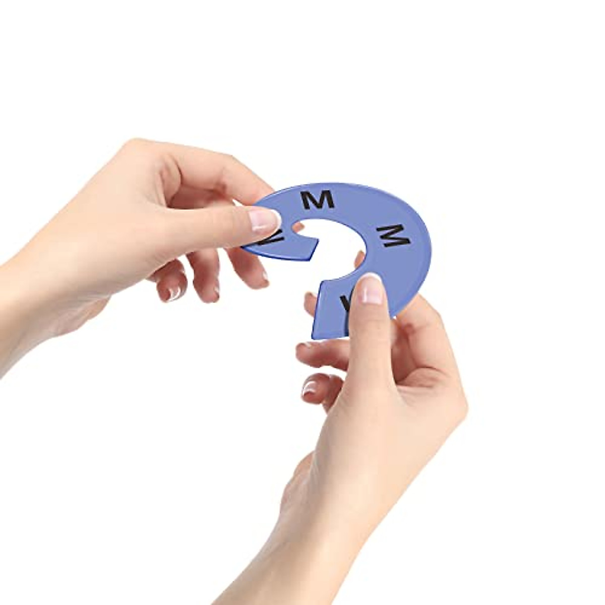 40 Pack Round Colorful Plastic Clothing Size Closet Rack Dividers Hangers, 8 Assorted Colors, Preprinted in 8 Sizes XXS, XS, S, M, L, XL, XXL, XXXL (Outer 3.5”, Inner Diameter 1.38”)