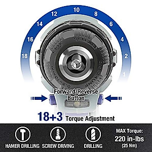 WORKPRO 12V Cordless Drill Driver Kit, 2-Speed, 2 Li-Ion Batteries 2000 mAh, Fast Charger, 3/8'' Clutch, 18+3 Torque Setting, 34 pcs Drill/Driver Bits Included