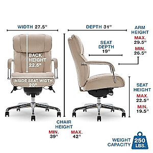 La-Z-Boy Sutherland Quilted Leather Executive Office Chair with Padded Arms, High Back Ergonomic Desk Chair with Lumbar Support, Cream Microfiber Fabric
