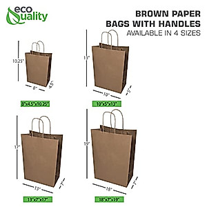 EcoQuality 18x7x19 inches - 50pcs - X-Large Brown Kraft Paper Bags with Handles, Shopping, Gift Bags, Party, Merchandise, Lunch Bags, Grocery Bags