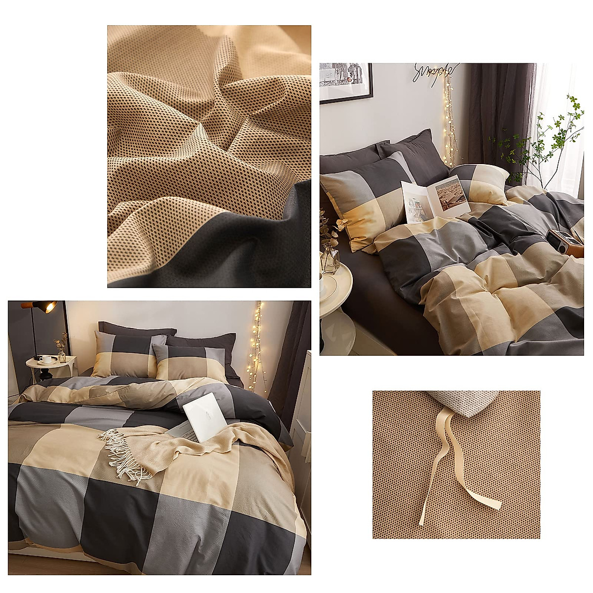 HighBuy Ultra Soft Leaves Duvet Cover Set King Grey 100% Cotton Bedding Sets with Hidden Zipper Modern Comforter Cover King with 2 Pillowcase,Lightweight Soft,Easy Care