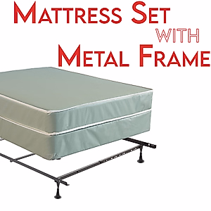 Greaton, 9-Inch Medium Firm Water-Resistance Vinyl Innerspring Mattress and 4” Wood Box Spring with Metal Frame, Experience Superior Support and Comfort with Clean and Safe Sleep, Full XL, Green