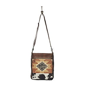 womens ENCHANTING SHOULDER BAG - AZTEC PRINT CANVAS and FUR-ON HIDE