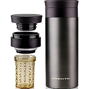 Ovente Stainless Steel Vacuum Insulated Coffee Water Mug, 16 oz Portable Double Wall Handheld Tumbler with Tea Infuser, BPA-Free Spill Proof Travel Friendly for Hot Cold Beverage, Gunmetal MSA16G