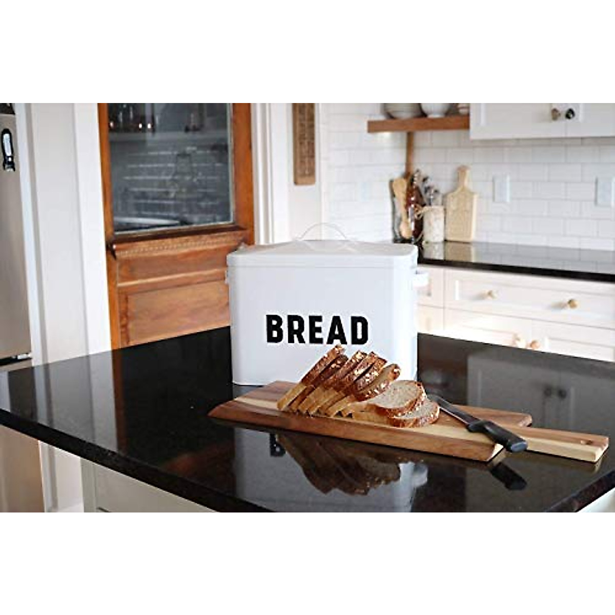 Bread Box for Kitchen Countertop - Extra Large Keeps 2+ Loaves Fresh - White Metal Bread Storage Container Bin for Modern Farmhouse Kitchen