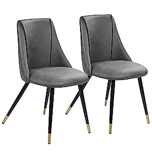 FurnitureR Dining Chairs Set of 2 Modern Upholstered Accent Chairs with Soft Seat/Metal Legs Kitchen Side Chairs for Kitchen Dining Room Waiting Reception Room, Faux Leather, Charcoal