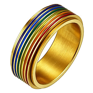 FaithHeart Wedding Band Rings for Women Gold Plated 8mm LGBTQ Love Spinner Thumb Rings for Man Size 9