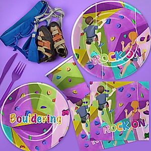 APOWBLS Rock Climbing Birthday Decorations Tableware - Rock Climbing Party Supplies, Paper Plate, Cup, Napkin, Tablecloth, Cutlery, Rock Climbing Camping Adventure Theme Party Decorations | Serve 24