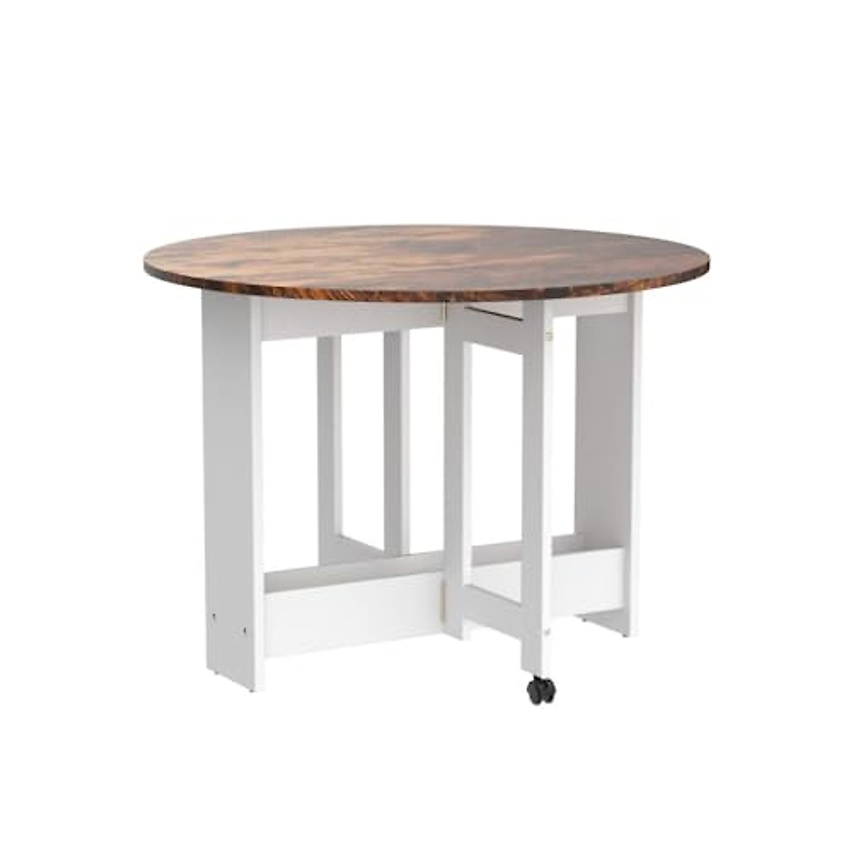 Kasshom Folding Dining Table Upgrade Version, Convertible Drop Leaf Table for Kitchen/Farmhouse/Living Room, Space Saving Dining Room Table with 2 Layer Storage Racks, Rustic Brown