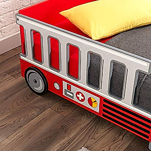 KidKraft Fire Truck Wooden Toddler Bed with Guard Rails, Children's Furniture - Red, Gift for Ages 15 mo+, 59.2 x 28.8 x 21