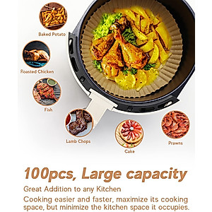 Velaxs Air Fryer Liners Disposable, Cooking Nonstick Filter Inserts Liners, Microwave Frying Pan Parchment Paper, Oil-proof Baking Roasting Food Grade Paper Sheets for Air Fryer 100 pcs 6.3 inch Round