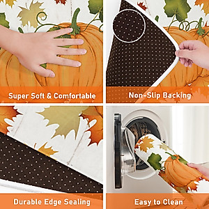 Alishomtll Fall Kitchen Mats for Floor, Set of 2 Autumn Pumpkin Kitchen Mats, Autumn Home Decor Kitchen Rugs for Fall, Thanksgiving, 17x30 and 17x47 Inch