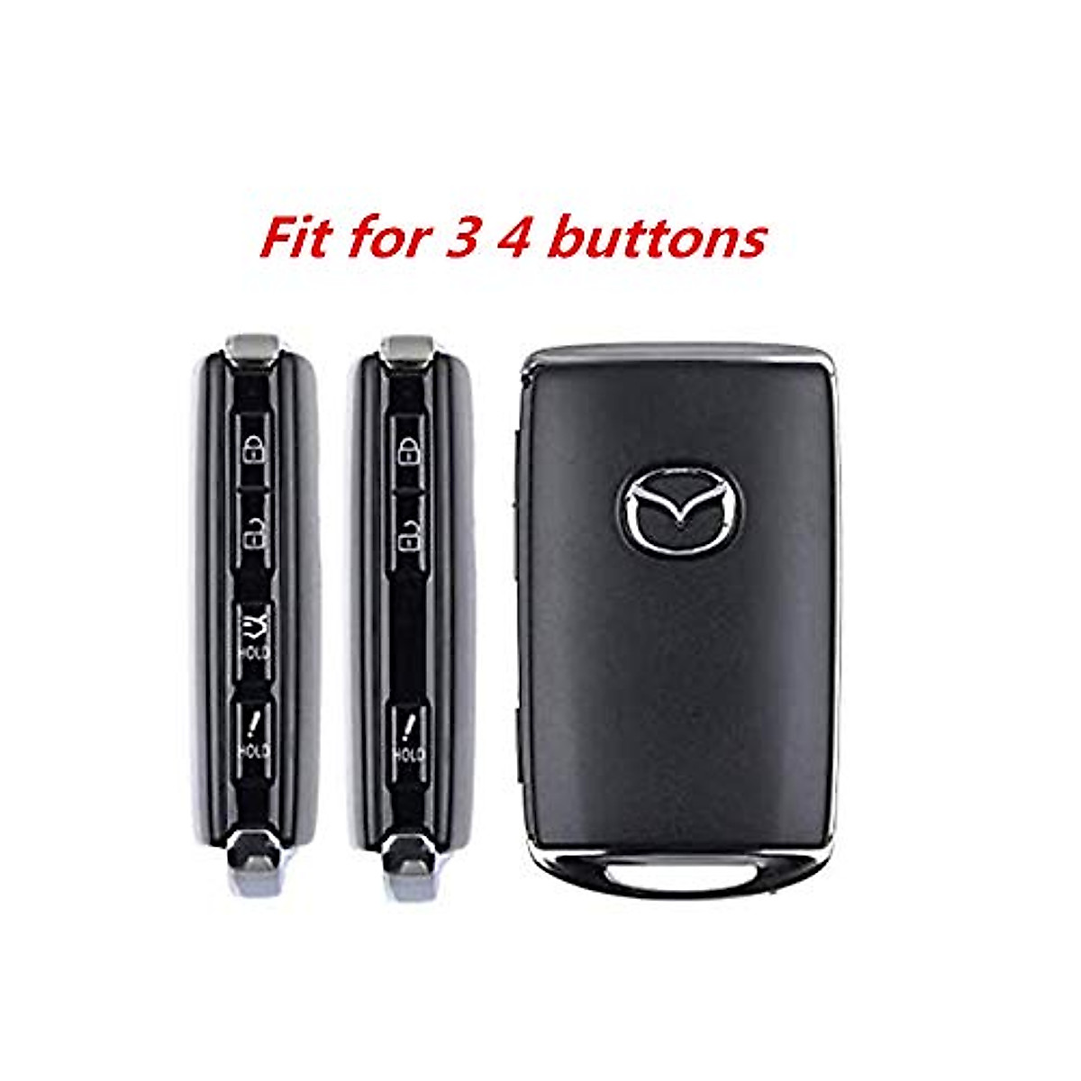 WFMJ 2Pcs Black Silicone with keyring for Mazda 3 Hatchback CX-5 CX-30 CX-9 Smart 4 Buttons Remote Key Fob Cover Case Chain