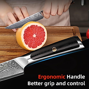 Sunnecko Damascus Kitchen Knife Japanese Utility Knife 5 Inch, Damascus Knife Full Tang with G10 Handle