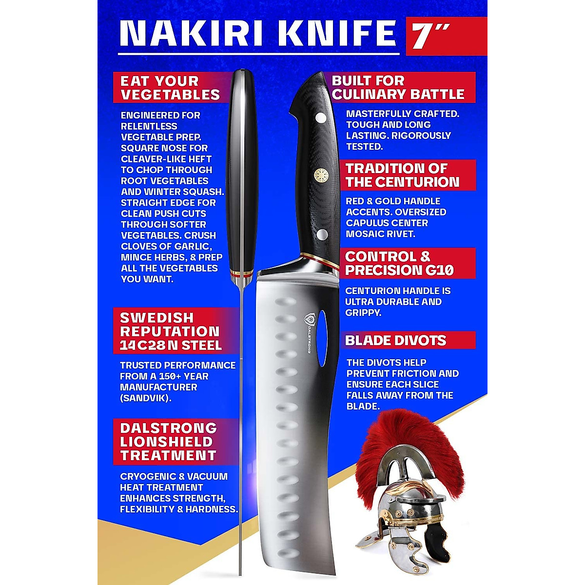 Dalstrong Nakiri Knife - 7 inch - Centurion Series - Premium Swedish High Carbon Stainless Steel - G10 Handle - Vegetable Knife - Sheath Included