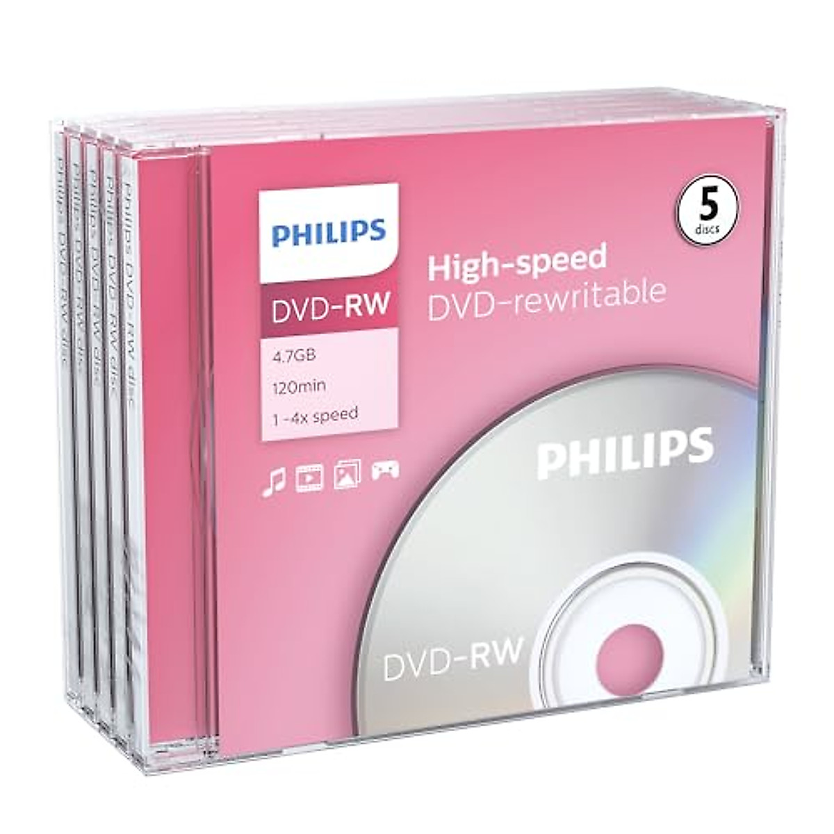 PHILIPS PHOV-RW4754JC Blank DVD-RW Media Box 5 Pieces, Packaging May Vary