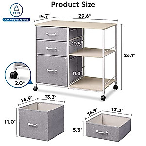 DEVAISE 3 Drawer Mobile File Cabinet, Rolling Printer Stand with Open Storage Shelf, Fabric Lateral Filing Cabinet fits A4 or Letter Size for Home Office, Light Grey