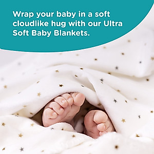 Super Soft Baby Blankets for Girls And Boys 30"X40" Ultra Soft Double Layer Baby Blanket White/Gold Baby Shower Gifts Unisex - Newborn Essentials Must Haves-Machine and Dryer Safe by BAMBINO CREATIONS