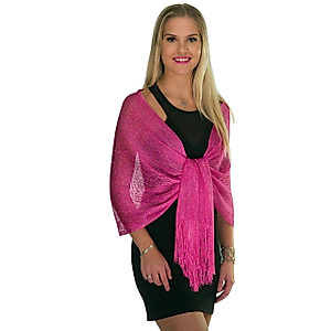 Shawls and Wraps for Evening Dresses, Metallic Sparkle Womens Wedding Fuchsia Shawl