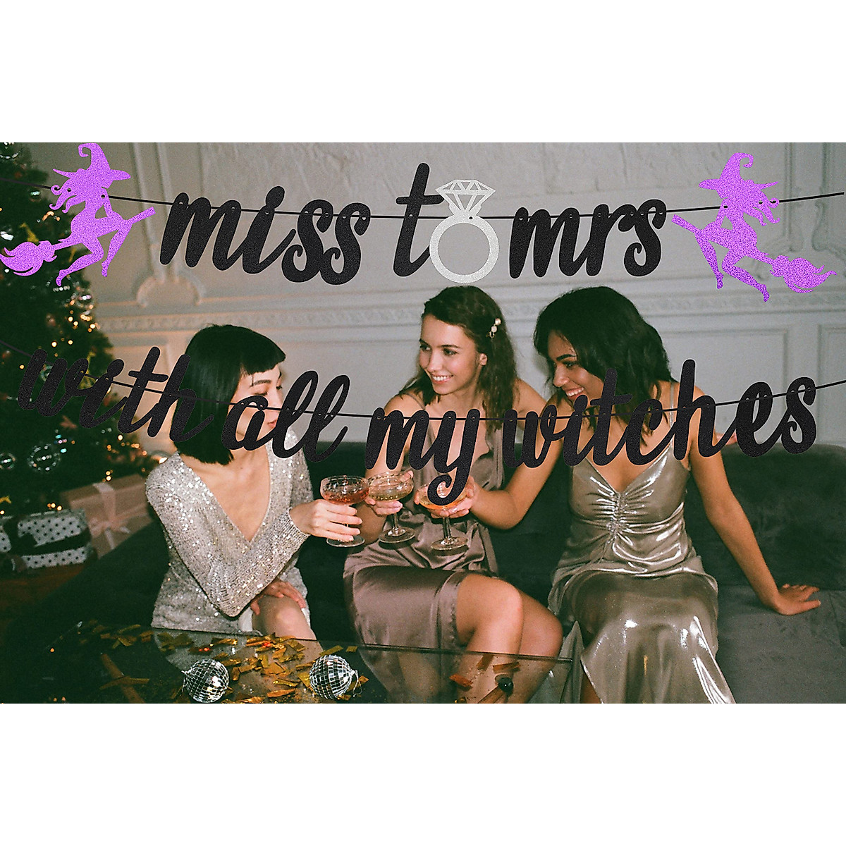 Miss to Mrs with All My Witches Banner, Glitter Halloween Bachelorette Party Decorations, Halloween Bachelorette Party Banner, Halloween Wedding, Bridal Shower, Engagement Party Decorations