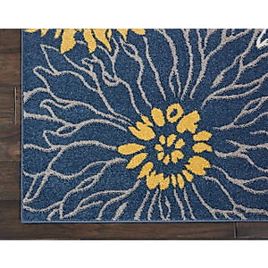 Nourison Passion Blue 8' x 10' Area-Rug, Floral, Farmhouse, Easy-Cleaning, Non Shedding, Bed Room, Living Room, Dining Room, Kitchen (8x10)