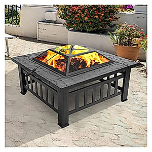LIUXUEFE Fire Pit, Portable Square Courtyard Metal Fire Bowl, wo-od Burning Pit, Brazier Decoration Backyard Poolside Iron Black Courtyard