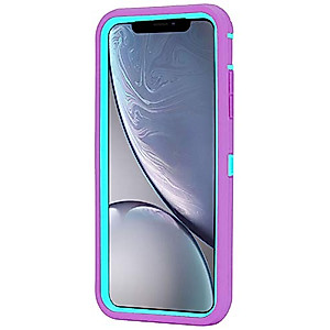 Stroson for iPhone XR Case with Built in Screen Protector Heavy Duty Shockproof Full Body 3 in 1 Rugged Bumper for Women Man Protective Cover Phone Case for iPhone XR 6.1” (Purple/Mint)