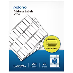 Mailing Address Labels, 1" x 2-5/8" Shipping Address Labels for Inkjet & Laser Printers, 750 Blank POLONO Address Labels Compatible with Avery 5160, 8160 Labels, FBA and SKU Labels, Easy to Peel