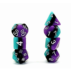 Dice Set Resin DND Dice Fit Dungeons and Dragons D&D RPG Pathfinder Role Playing Games 3 Layers Polyhedral Dice (Purple Black Green)