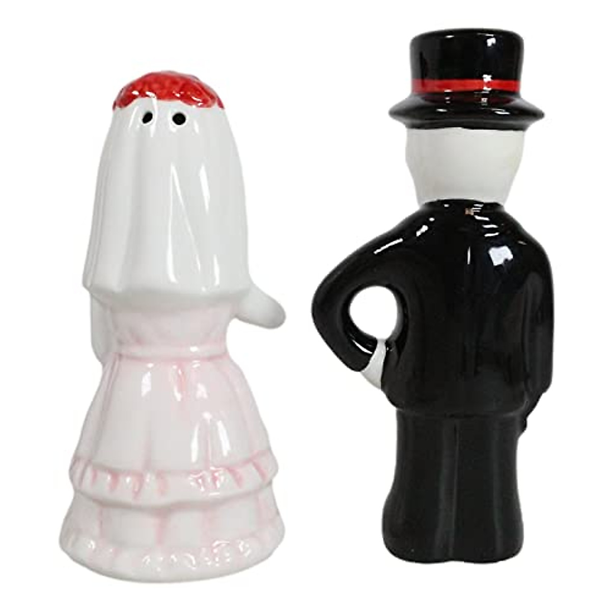 Ebros Gift Day Of The Dead Skeleton Couple Wedding Bride With Flowers And Groom Salt And Pepper Shakers Set Ceramic Magnetic Skulls Skeletons Kitchen Dining Bar Countertop Accessory Figurines