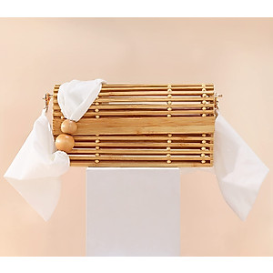 FANCELINE Bamboo Shoulder Bag for Women Summer Straw Bags Wooden Beach Purse Basket Handle Handbags