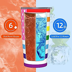 IYERSKD LGBT American Pride Rainbow Flag 20 oz Stainless Steel Tumbler Vacuum Insulated Leakproof Travel Mug for Car Office Gym