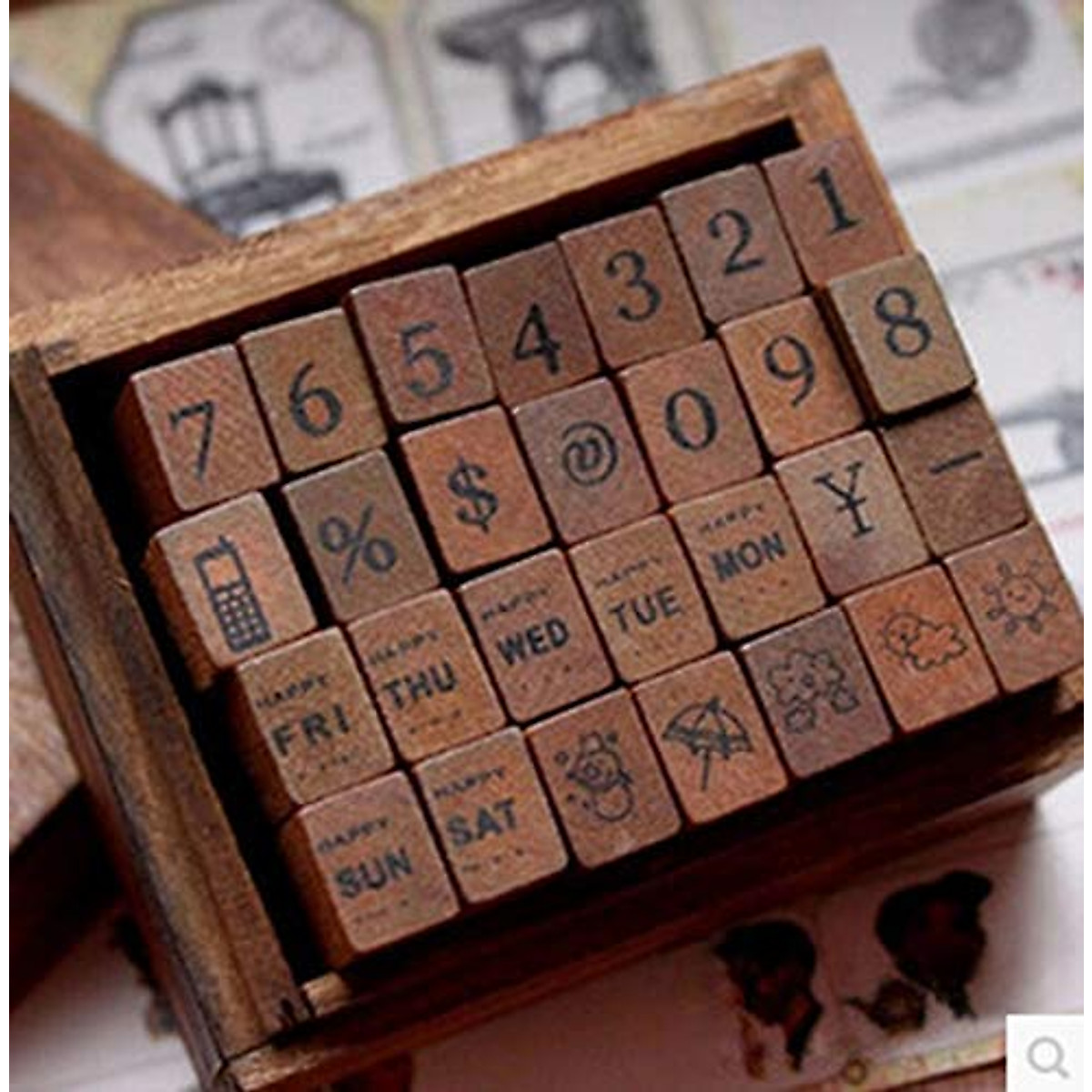 Pack of 28 Pcs Small Wooden Rubber Stamps 0.24 Inch of Number Week Weather for DIY Craft Card and Photo Album (28pcs Number Week Weather)