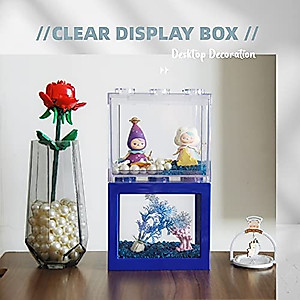 Small Betta Fish Tank, Stackable Mini Fish Tank Aquarium Tank Kit, 3/5 Gallon Rectangular Fish Bowl with Aquarium Gravel Decoration, Cube Tank for Seaweed Balls Sea Monkeys (Blue)