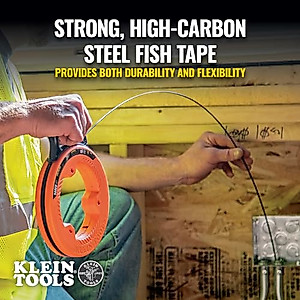 Klein Tools 56331 Electrical Fish Tape, Steel Wire Puller with Double Loop Tip, Optimized Housing and Handle, 1/8-Inch x 50-Foot