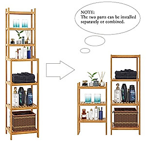 SOMY 7-Tier Bamboo Bathroom Shelf, Free Standing Storage Organizer Rack, Multifunctional Wood Corner Shelf Standing Rack Units for Living Room, Bathroom, Kitchen, Natural, 14L*11W*63H in
