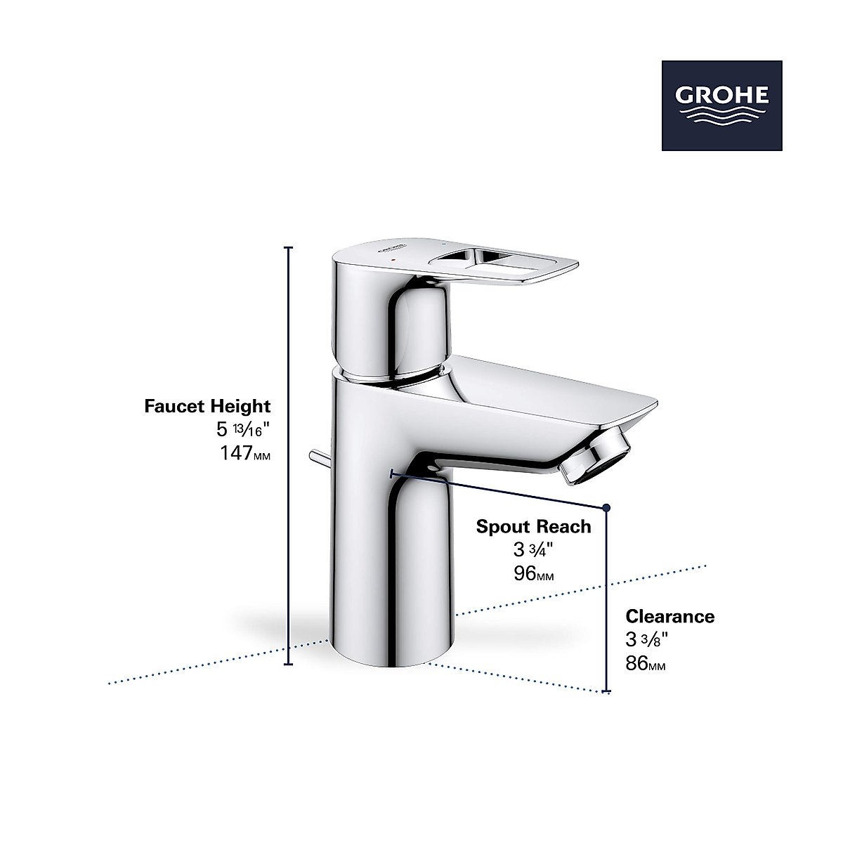 GROHE 23085001 Bauloop, Single Hole Single-Handle S-Size Bathroom Faucet 1.2 GPM - Drain not included, Chrome
