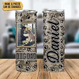 Hyturtle Personalized Picture Dog Dad Tumbler Gifts for Dog Lovers, Father's Day Cup Gifts For Men From Dogs, Best Birthday Gift Idea for Fur Dad - Custom Photo 20oz Stainless Steel Skinny Tumbler