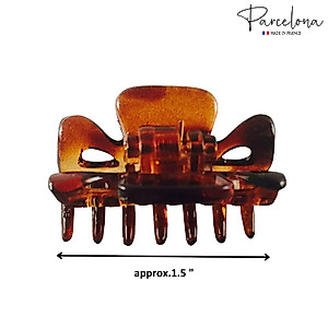 Parcelona French Classic Very Small 1 1/2" Claw Clips with Tight Spring Set of 3 Girls Hair Jaw Claw Clips Durable Styling Women Hair Accessories, Made in France (Tortoise Shell Brown)
