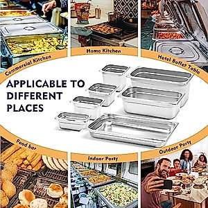 FUSON 4 Pack 1/6 Size 4 Inch Deep Anti Jam Steam Table Pan, NSF, Commercial 18/8 Stainless Steam Pan, Restaurant, Hotel
