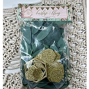 Greenery Baby Shower Decorations, Bridal Shower Table Decorations, Hexagon Confetti, Artificial Eucalyptus Leaves with Willow Leaves Confetti, Handmade