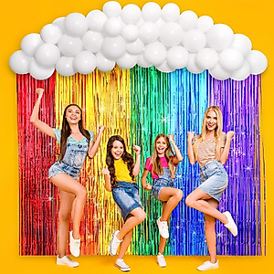 Rainbow Party Backdrop Balloon Arch Kit Decorations Rainbow Cloud Birthday Photo Props Booth Backdrops Rainbow Balloon Garland Fringe Curtains for Wedding Baby Shower Decor Photography Supplies