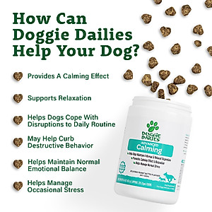 Doggie Dailies Calming Chews for Dogs, 225 Soft Chews, Melatonin for Dogs with Chamomile to Help Manage Stress Relief, Calm & Relaxation During Thunderstorms, Fireworks, Travel, & Separation