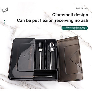 RNCOZE Utensil Holder for Countertop with Lid, 5 Compartments Flatware Organizer, Portable Flip Cover Silverware Organizer Storage Case, Plastic Silverware Tray for Drawer Countertop