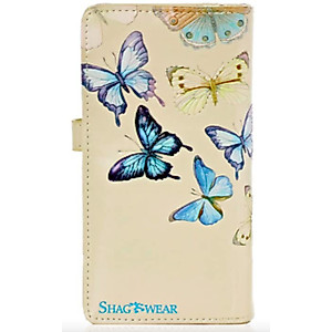 Shag Wear Butterflies Large Wallet for Women 7" Beige