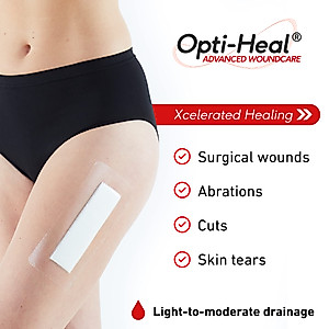 Neo G Opti-Heal Silicone Surgical Dressing – Sterile Adhesive Bandages for Surgical Wounds, Cuts, Abrasions - Absorbent Barrier Island Dressing 4x8 - Waterproof Bandages Post Surgical- 2 Pack